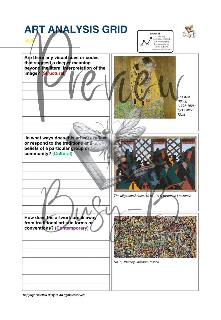 Art Analysis Grid Worksheets & Answers