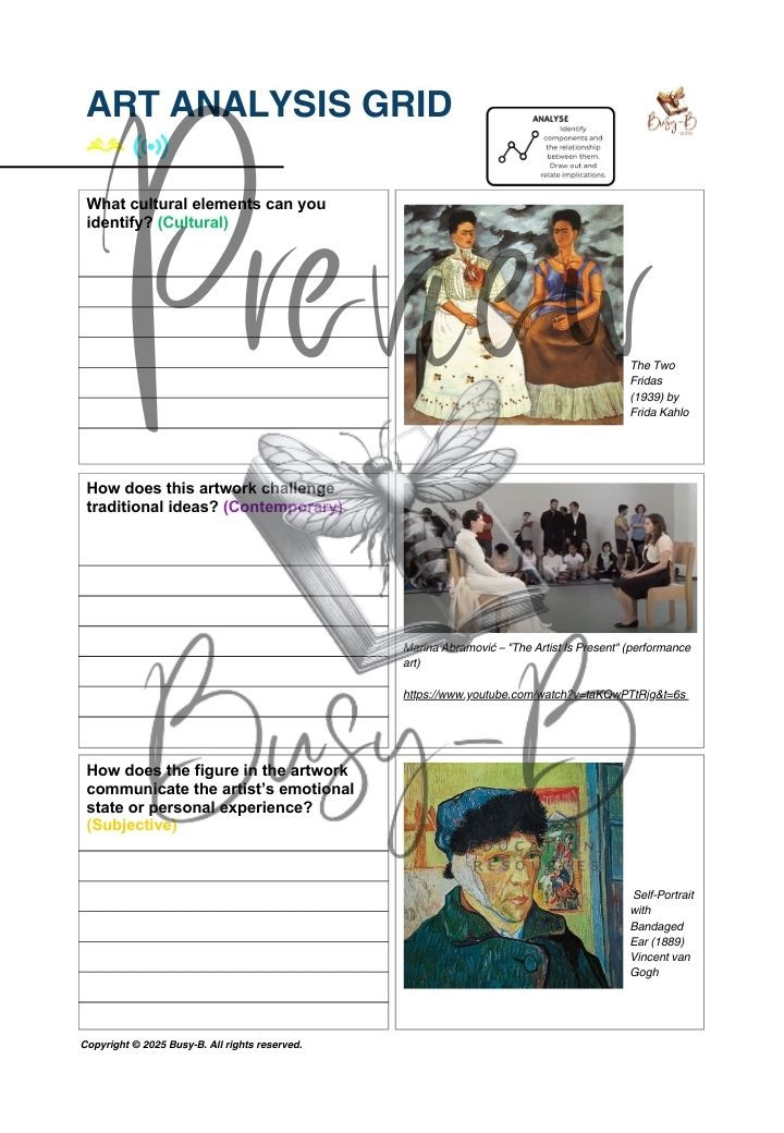 Art Analysis Grid Worksheets & Answers
