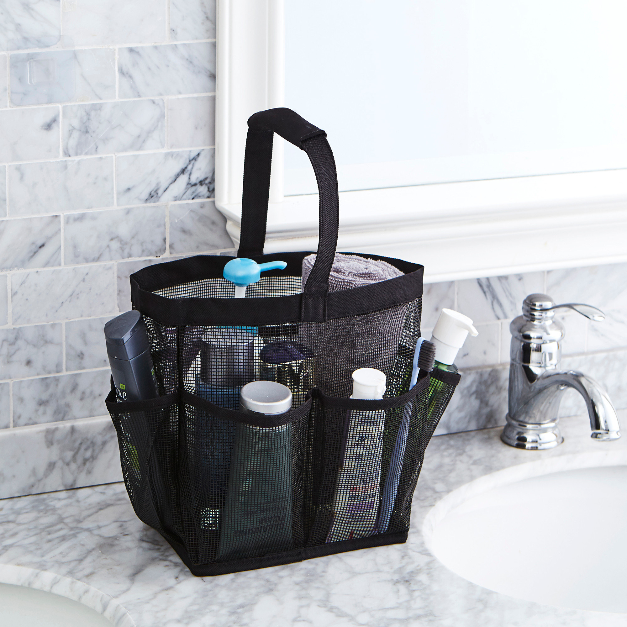 DELUXE MESH SHOWER TOTE - BLACK