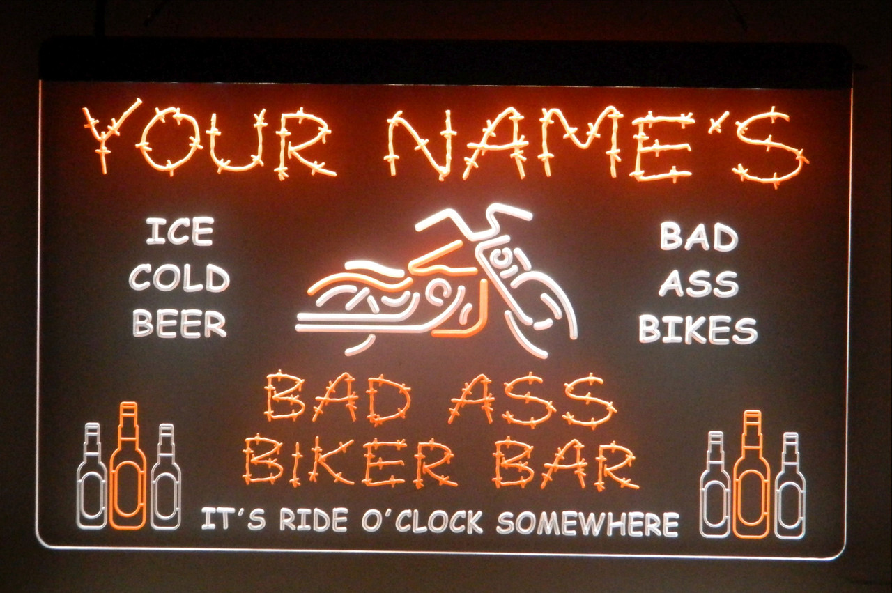 3D engraved custom made acrylic LED Bad Ass Biker Bar Sign