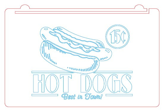 3D Engraved Custom Made Acrylic LED Hot Dogs Sign