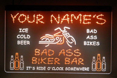 3D engraved custom made acrylic LED Bad Ass Biker Bar Sign