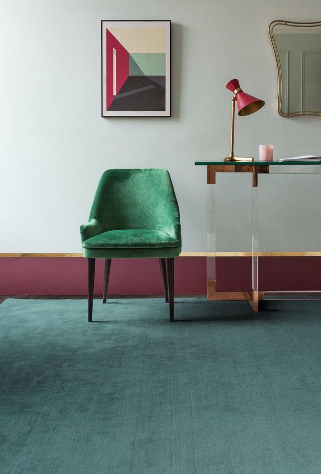 Leighton Teal Teal Plain Wool rug by Farrow & Ball