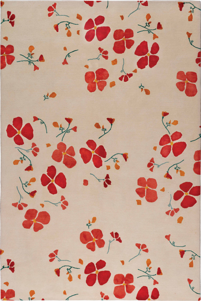 California Poppy Red Floral Wool & Silk rug by Rodarte