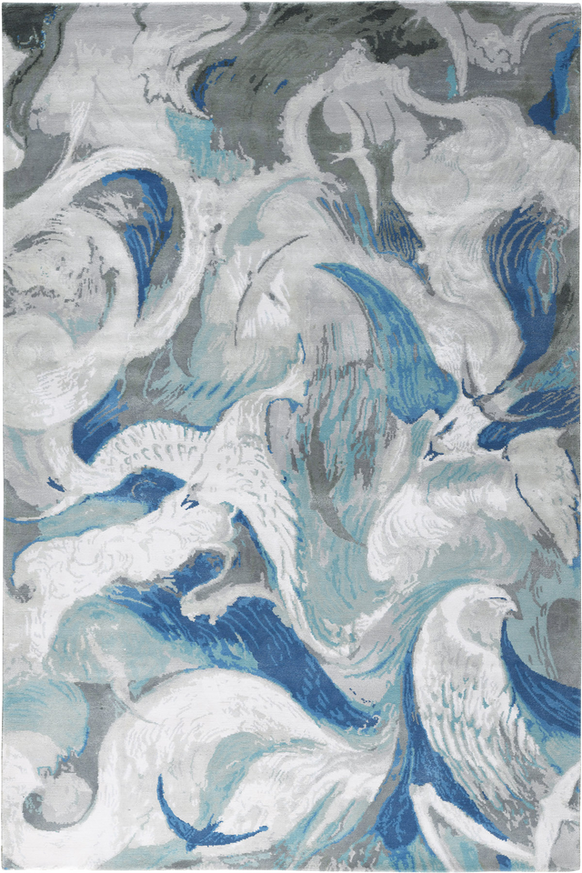 Cascade blue wool and silk rug by Sarabande