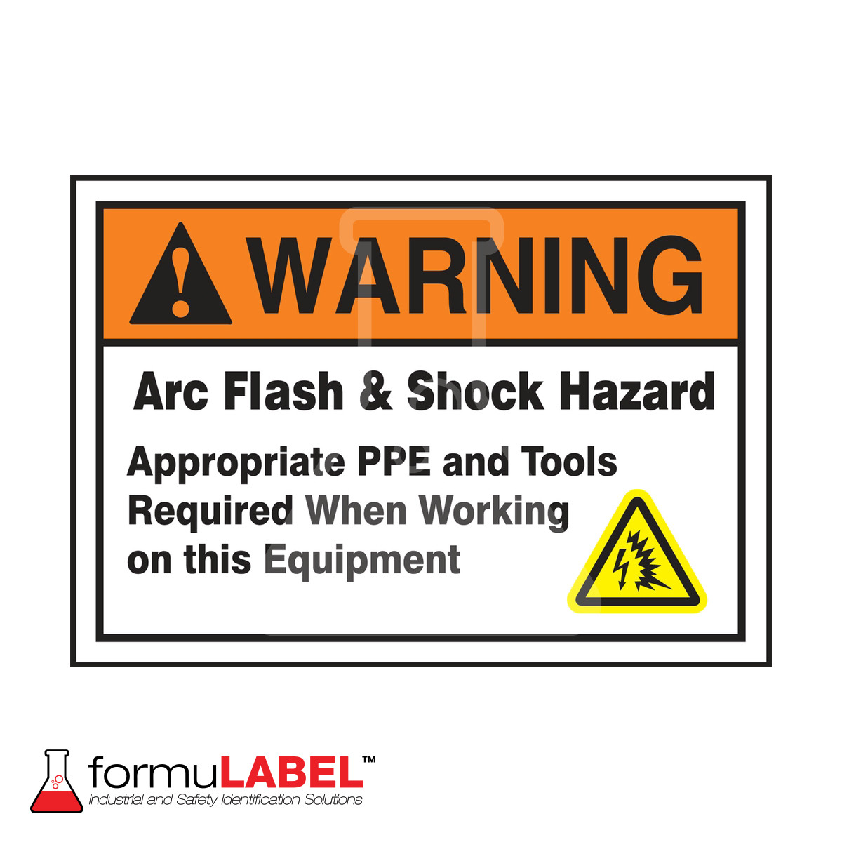 ANSI Warning Safety Label: Arc Flash & Shock Hazard - 5 Pack