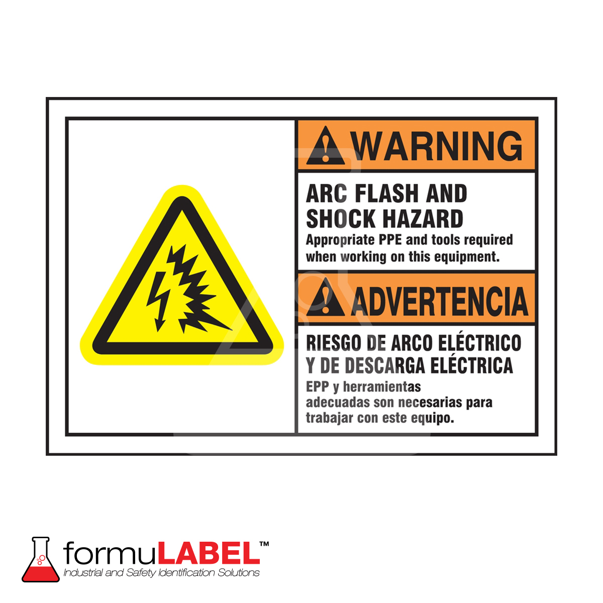 Bilingual ANSI Warning Safety Label: Arc Flash And Shock Hazard ...