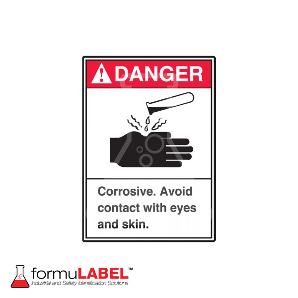 ANSI Danger Safety Sign: Corrosive - Avoid Contact With Eyes And Skin.
