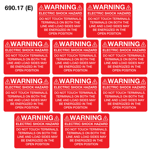 NEC 690.17 (E) - Solar Panel Labels (10 Labels)