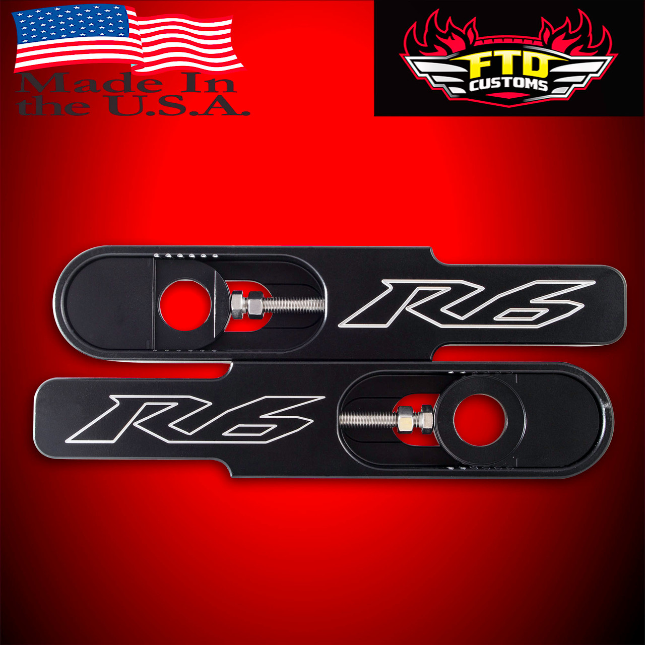 Yamaha R6 Swingarm Extensions - Black Finish - Engraved