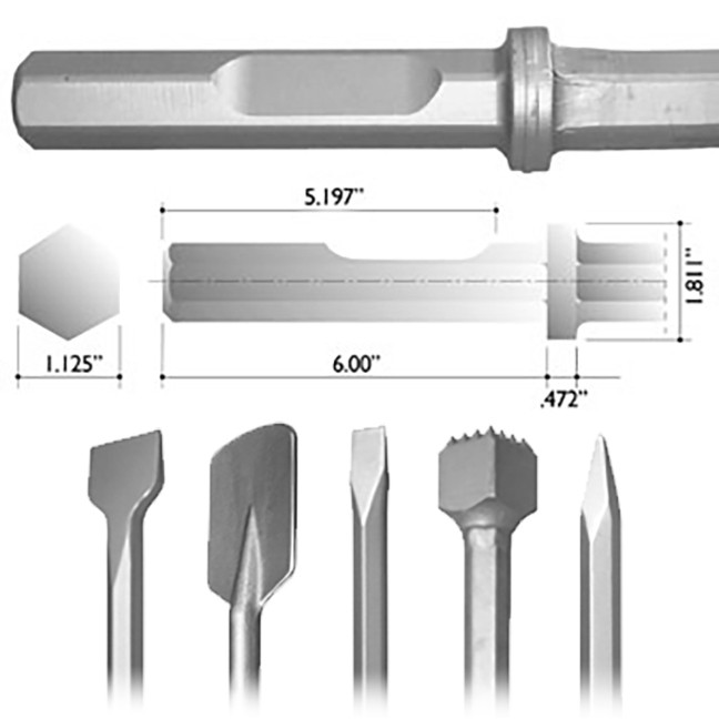 Bosch Brute 1-1/8" Hex Chisels, Scrapers, & Jackhammer Bits