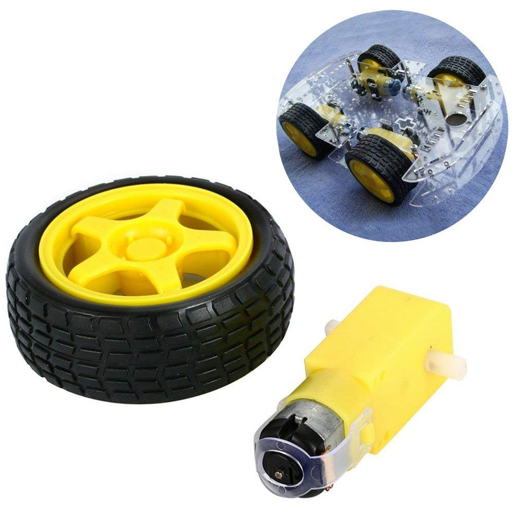 Set of 4x Plastic Tire Wheels and DC Motor Gear Boxes - PiShop.ca
