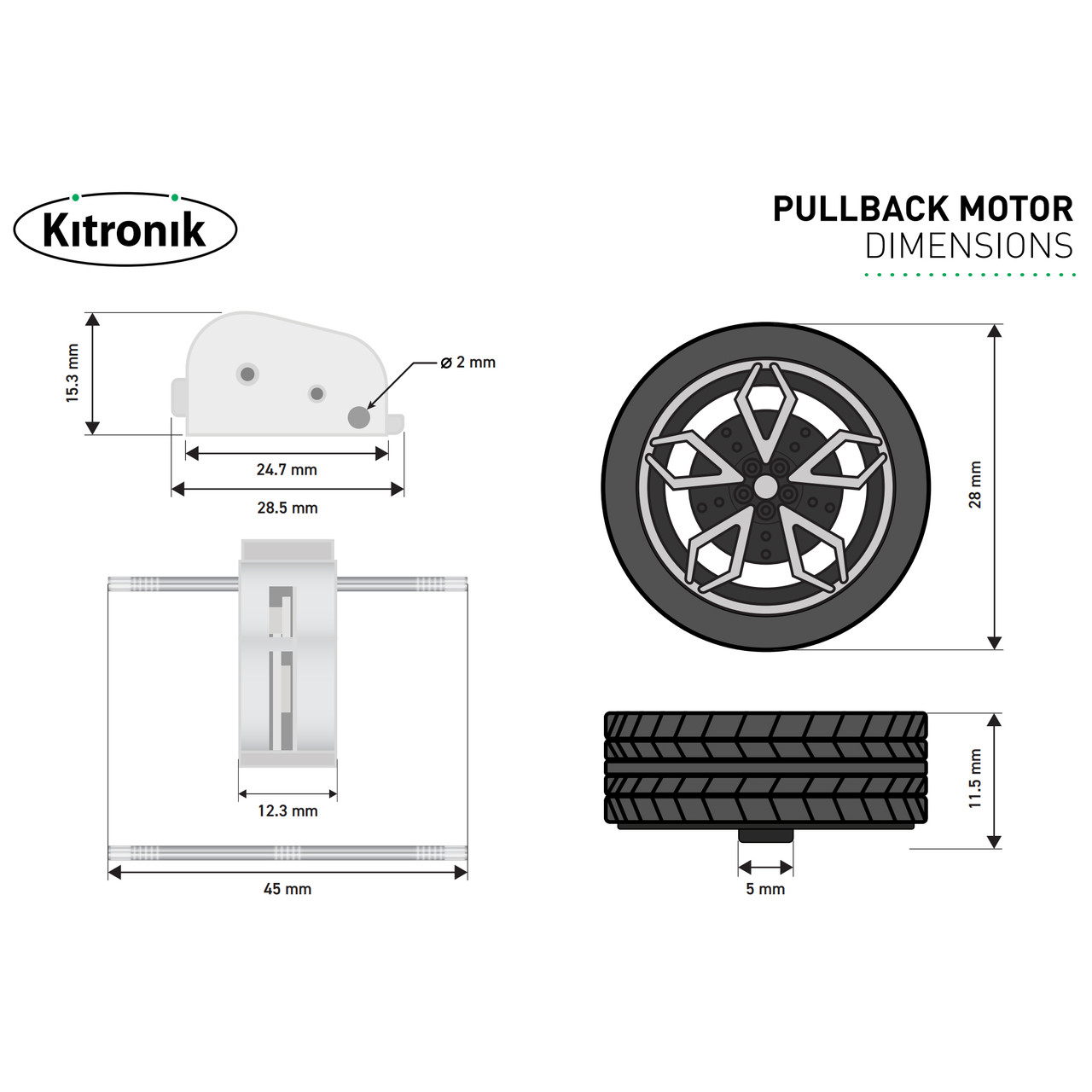 Pull back motor, axle and wheels kit - PiShop.ca