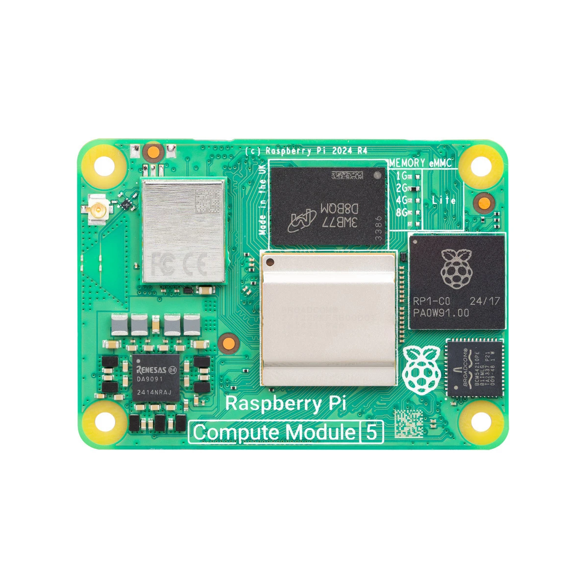 Raspberry Pi Compute Module 5, Wireless, 4GB RAM, 32GB eMMC - CM5104032 ...