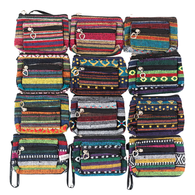 Multi-Colored Woven Coin Purses - 12 Vibrant, Double-Zippered Purses ...