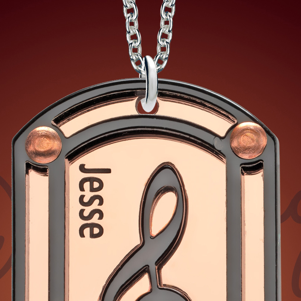 Copper Musical Note Necklace With Name and Music Name Jewelry in Silver