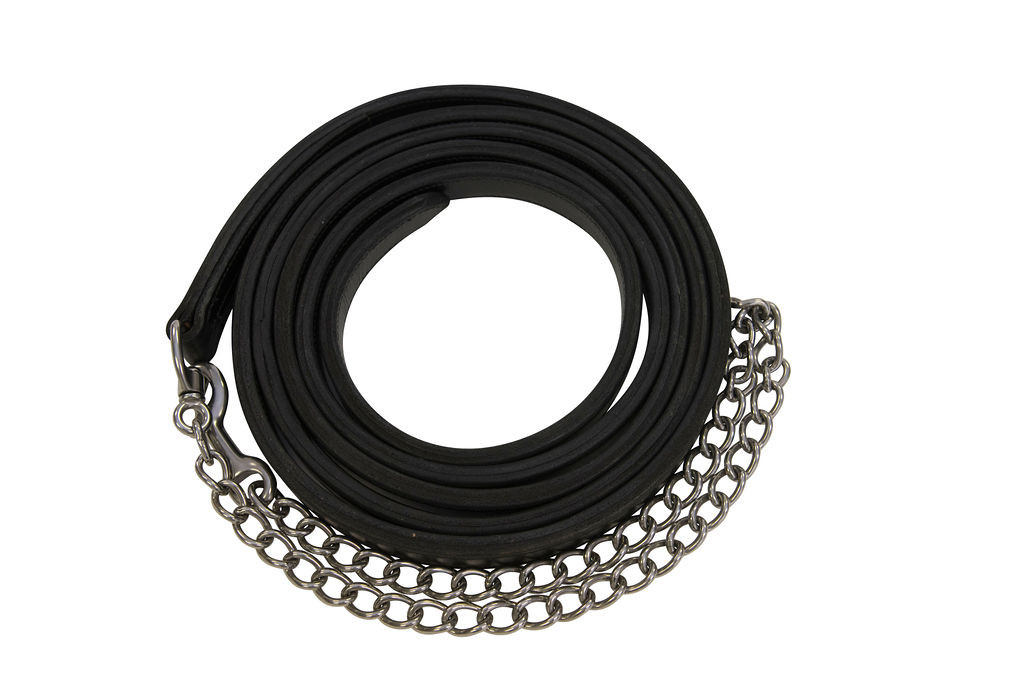 Stallion Lead Strap - Black Leather w/ 12" Chain - KBC International