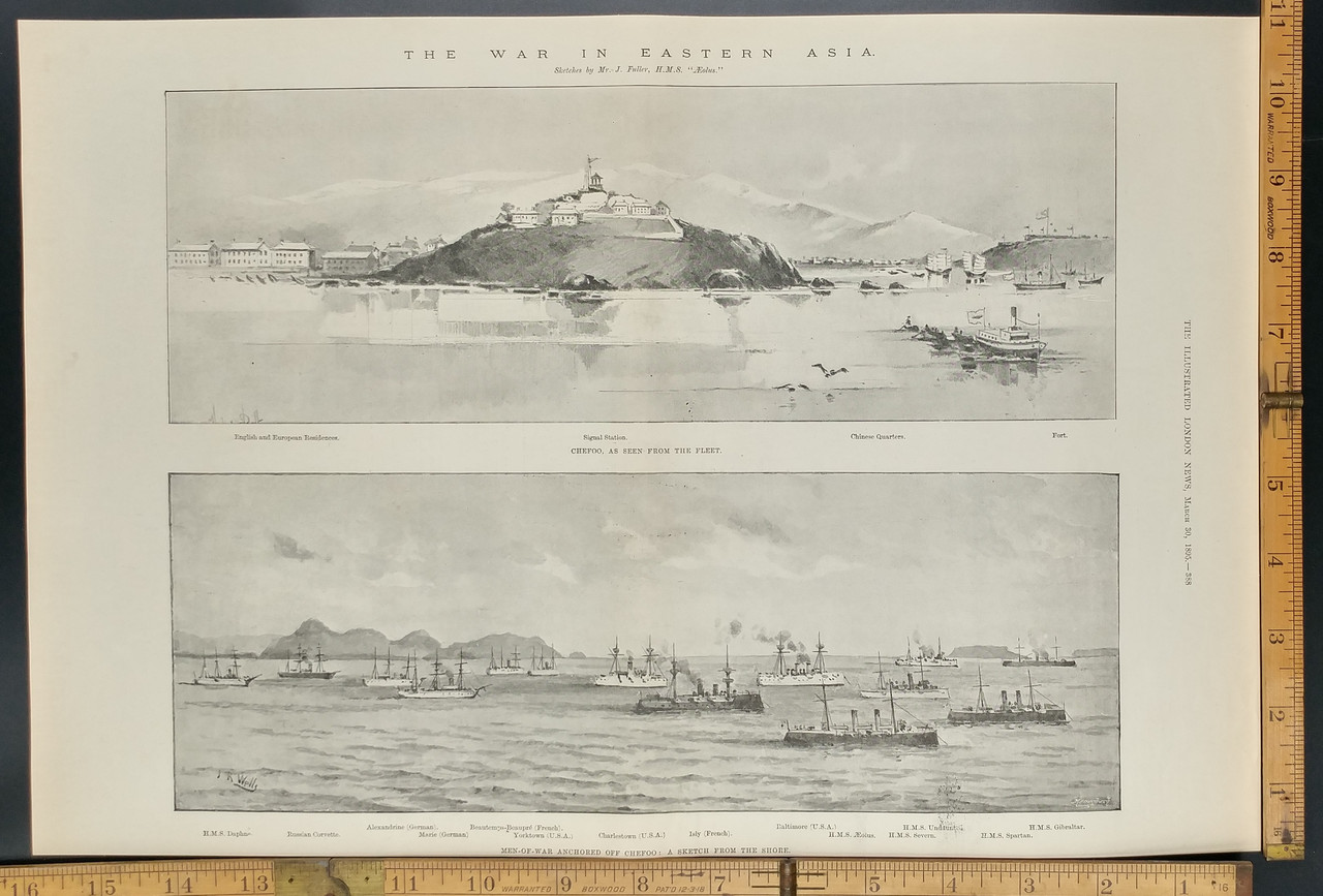 Sino-Japanese War. Man of War anchored off Chefoo. H.M.S Daphne ...