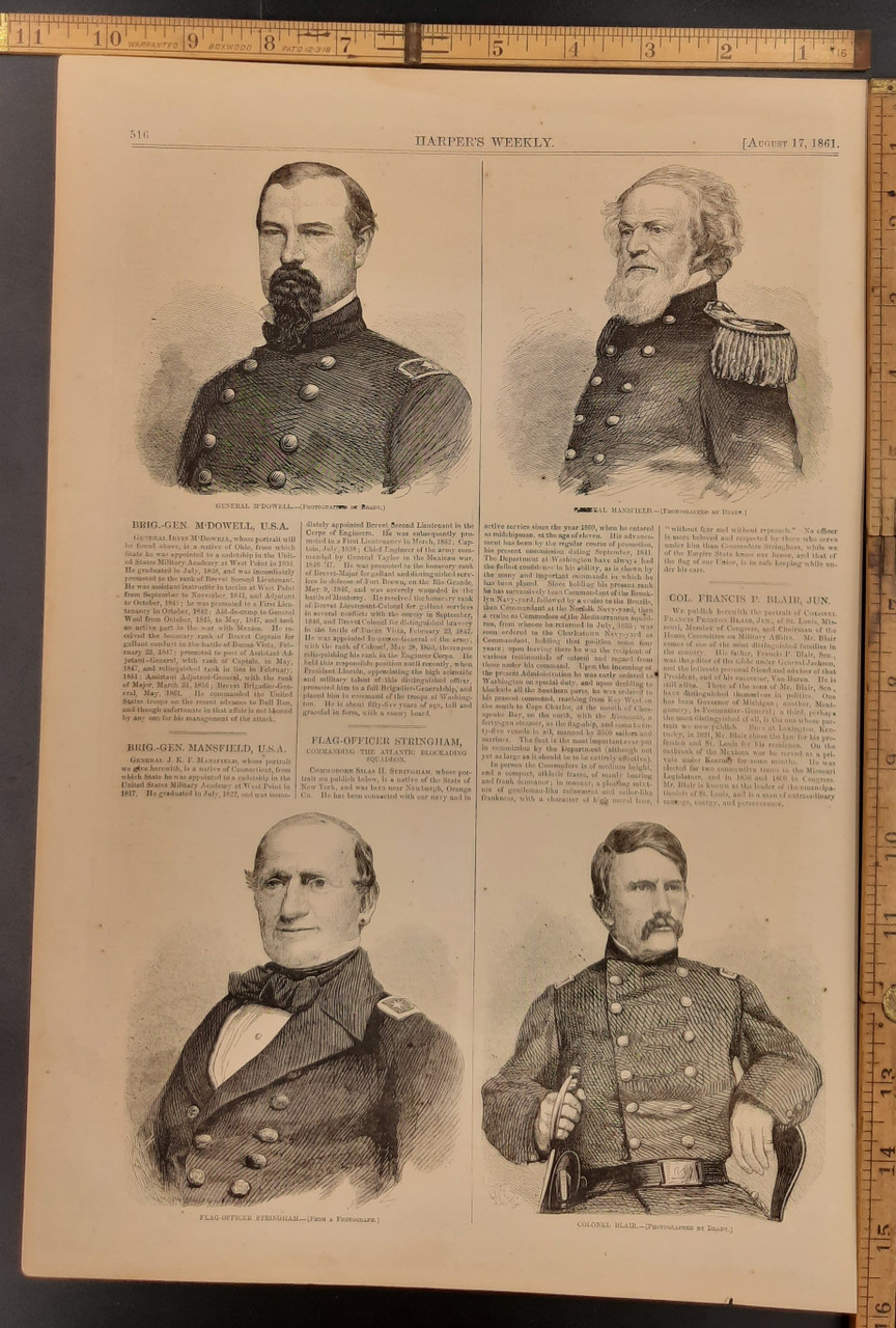 Brigadier General Irvin M'Dowell and General J. K. Mansfield along with ...