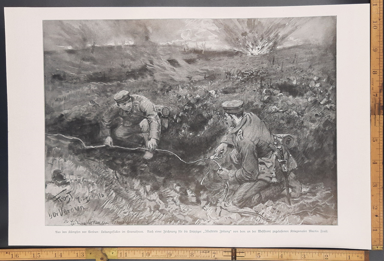 From the battles of Verdun, laying line under Shell fire. Art by Martin ...