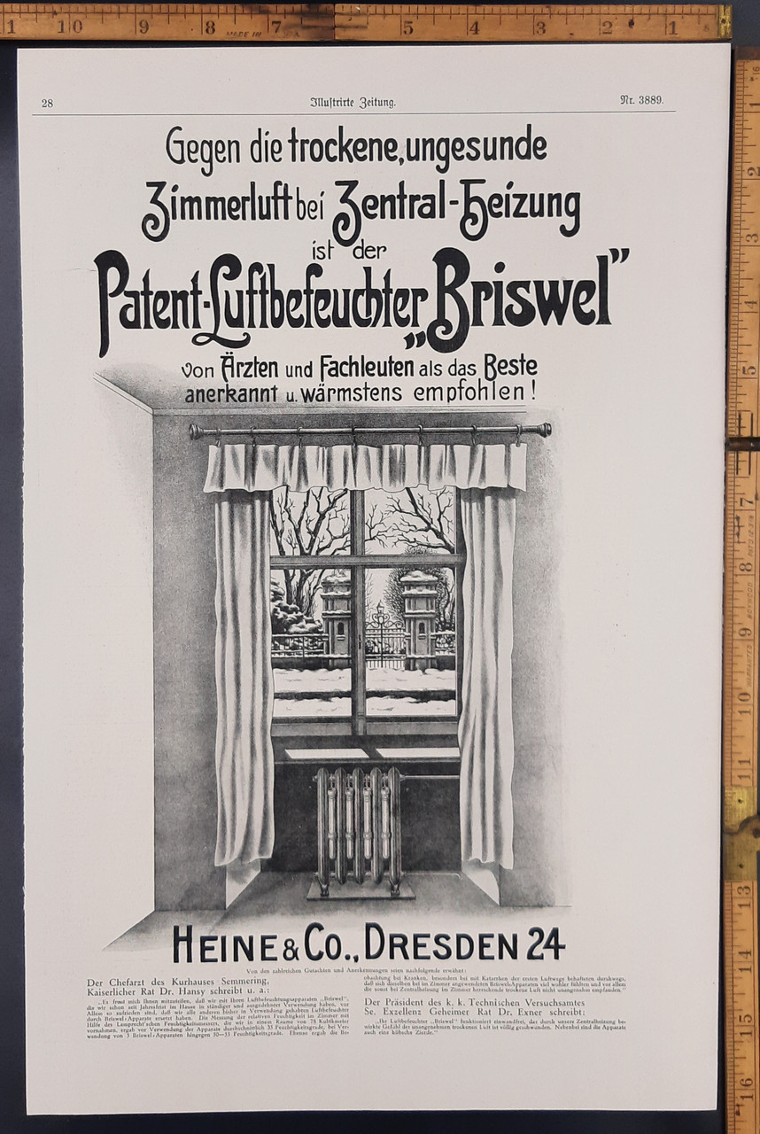 Full page Ad for Briswel air humidifier by Heine & Co of Dresden ...