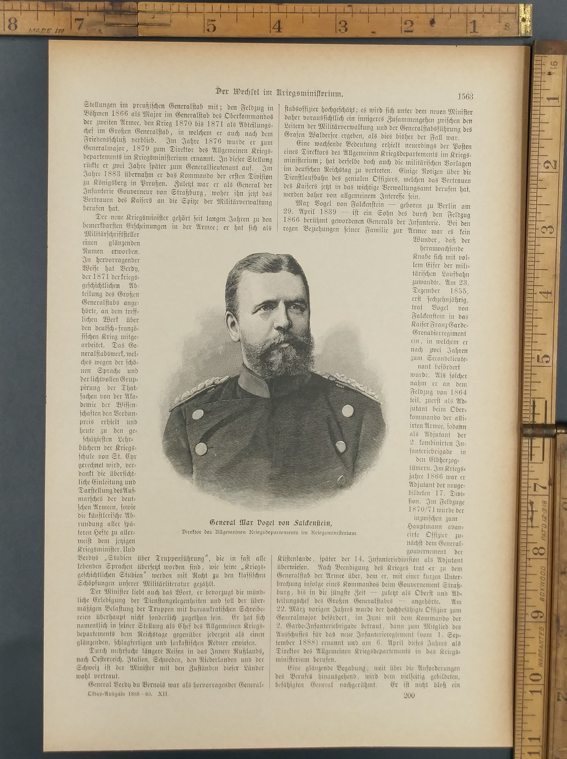 General Eduard Vogel von Falckenstein. Original Antique German magazine ...