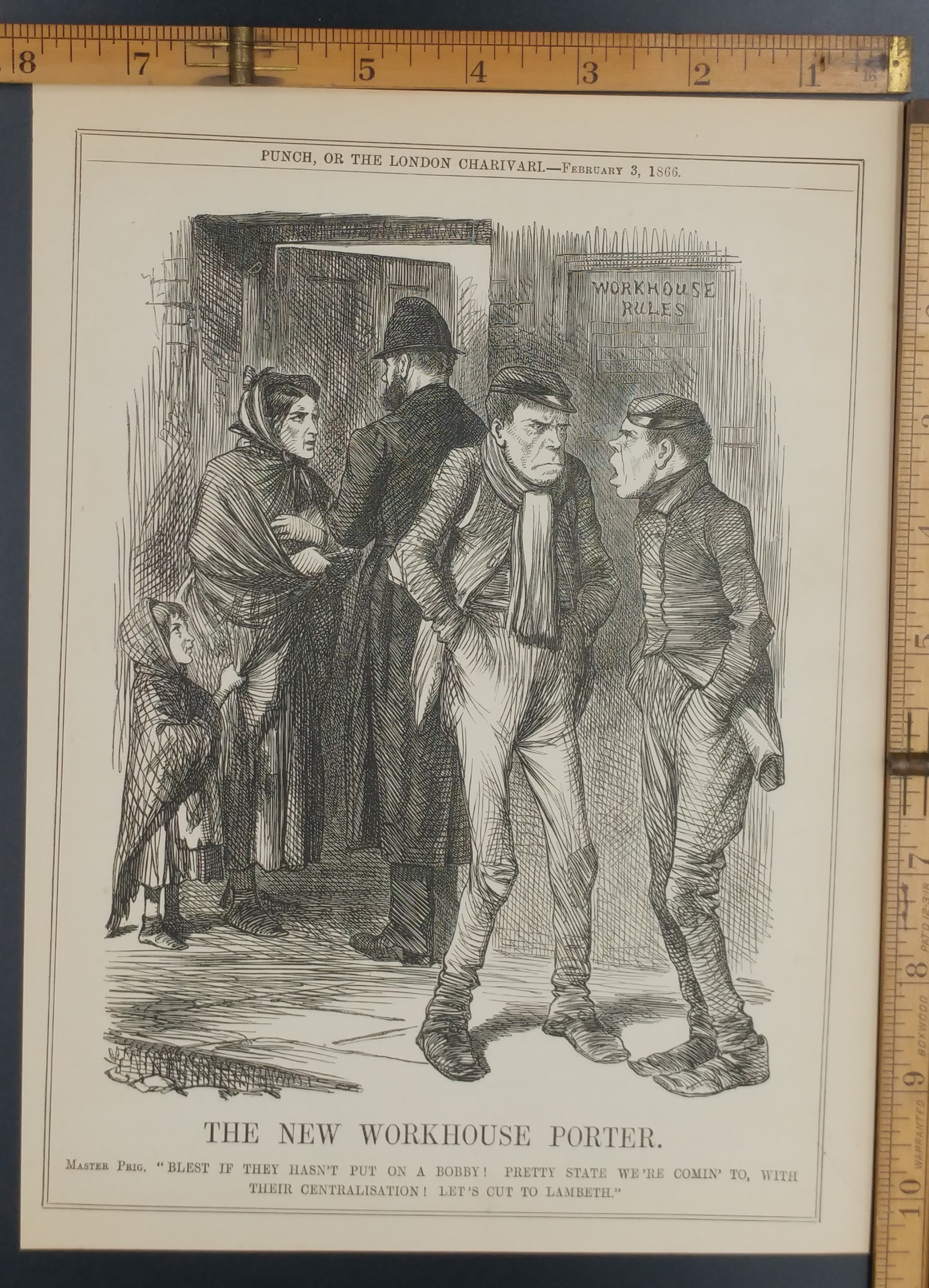 The new workhouse Porter. Original Antique print from 1866 ...