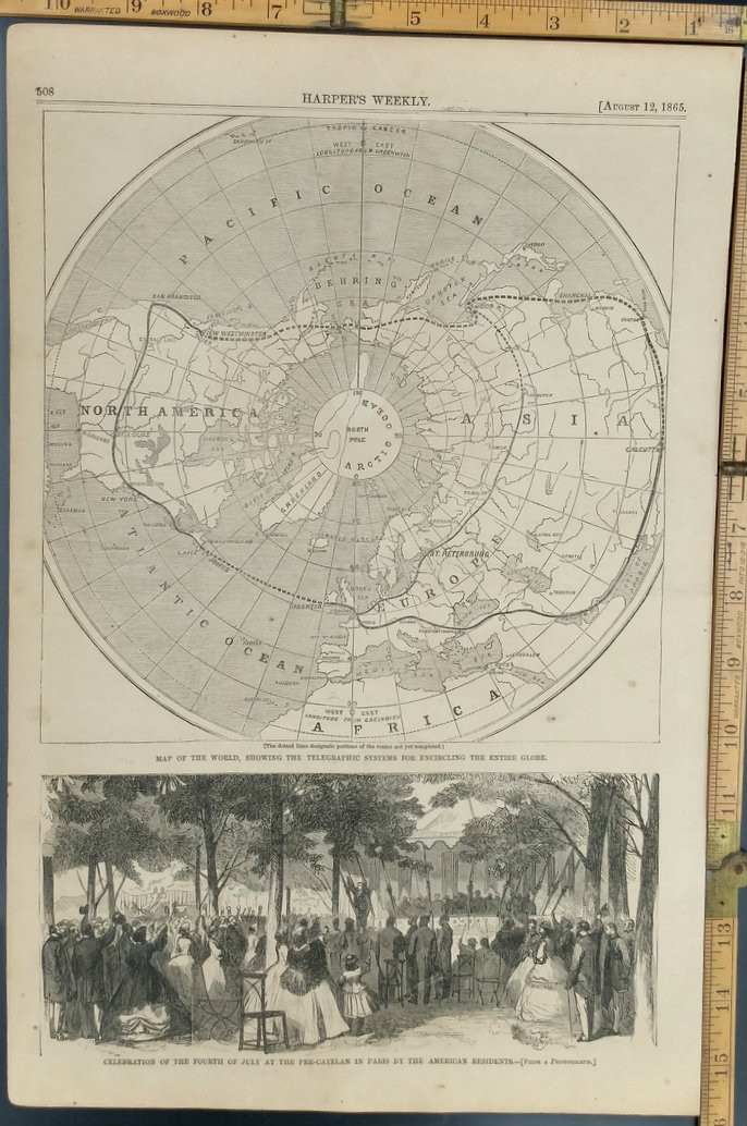 Map of the world, showing the Telegraph system for encircling the ...