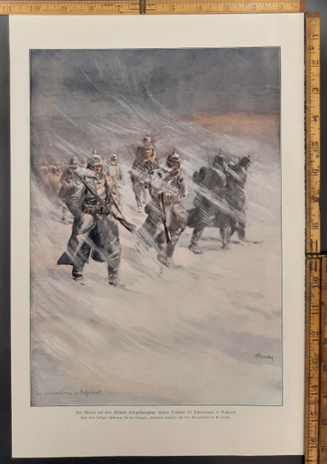 Great color print after a drawing by war veteran W. Starde. Winter in ...