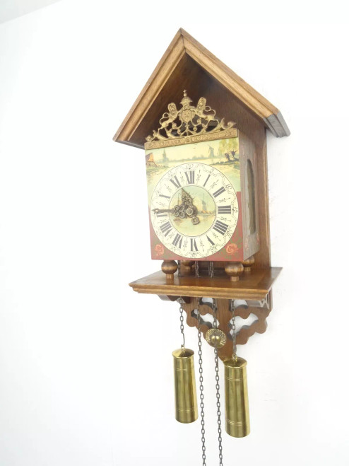 DUTCH VINTAGE ANTIQUE WARMINK WUBA WALL CLOCK 8 Day - Dutch Clocks