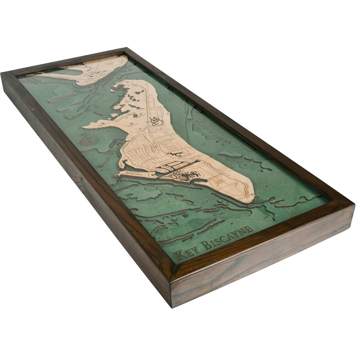 Key Biscayne Wooden Map Art | Topographic 3D Chart
