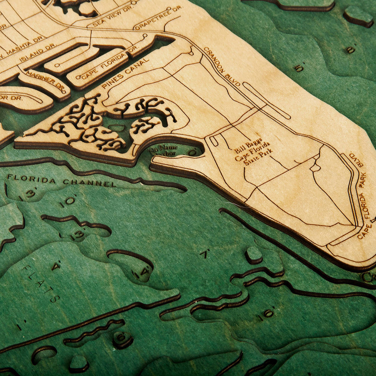 Key Biscayne Wooden Map Art | Topographic 3D Chart