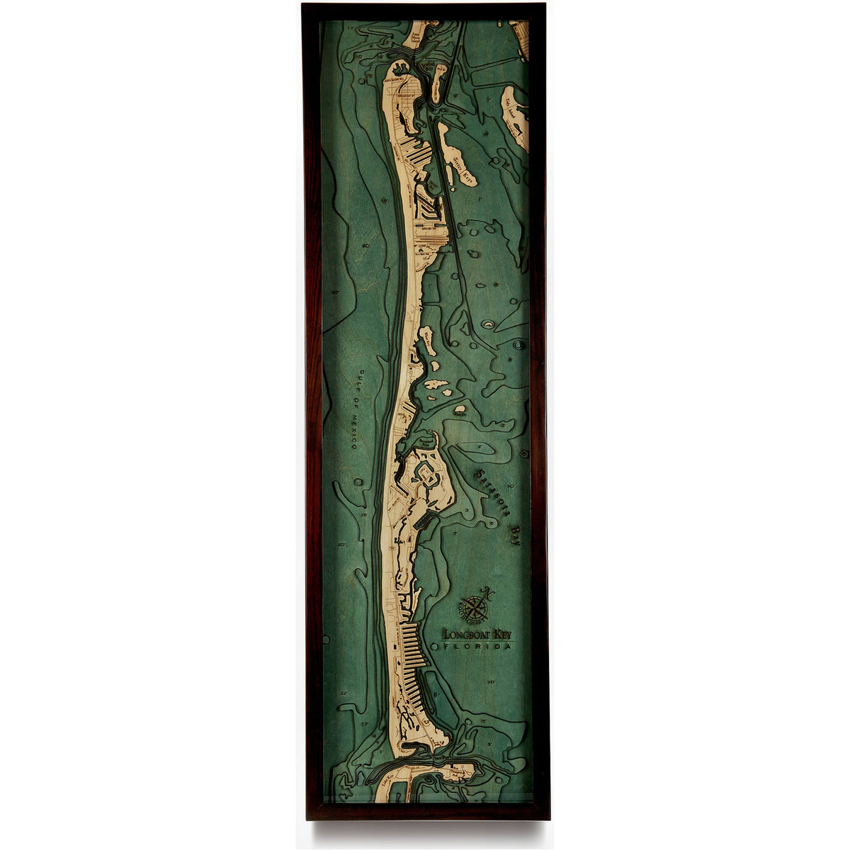 Longboat Key Wooden Map Art | Topographic 3D Chart