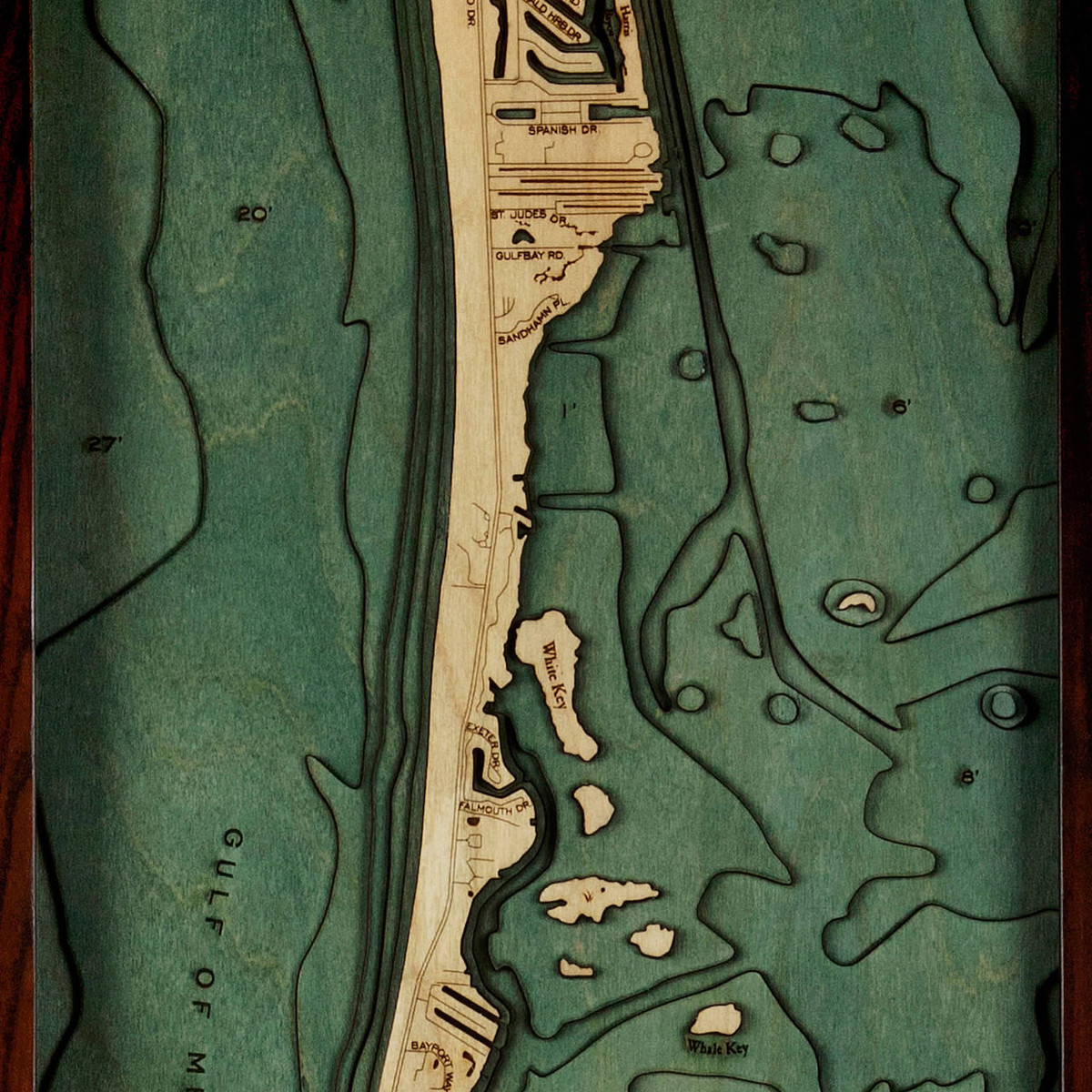 Longboat Key Wooden Map Art | Topographic 3D Chart