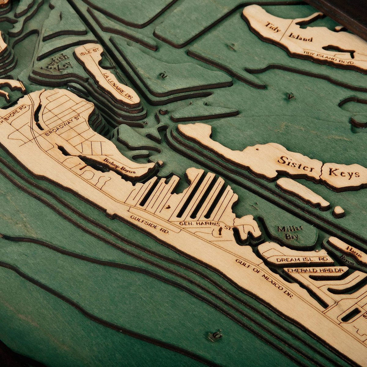 Longboat Key Wooden Map Art | Topographic 3D Chart