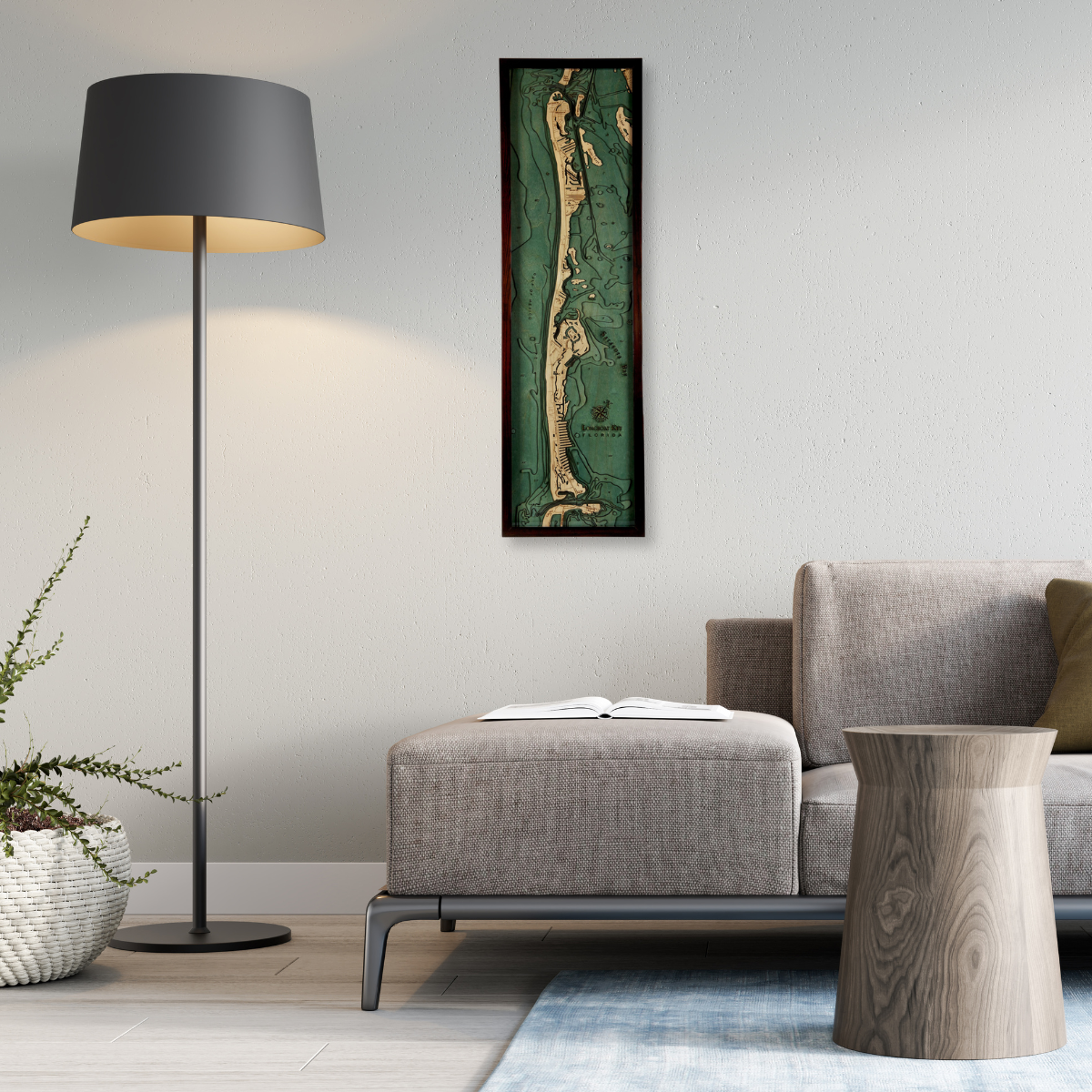 Longboat Key Wooden Map Art | Topographic 3D Chart