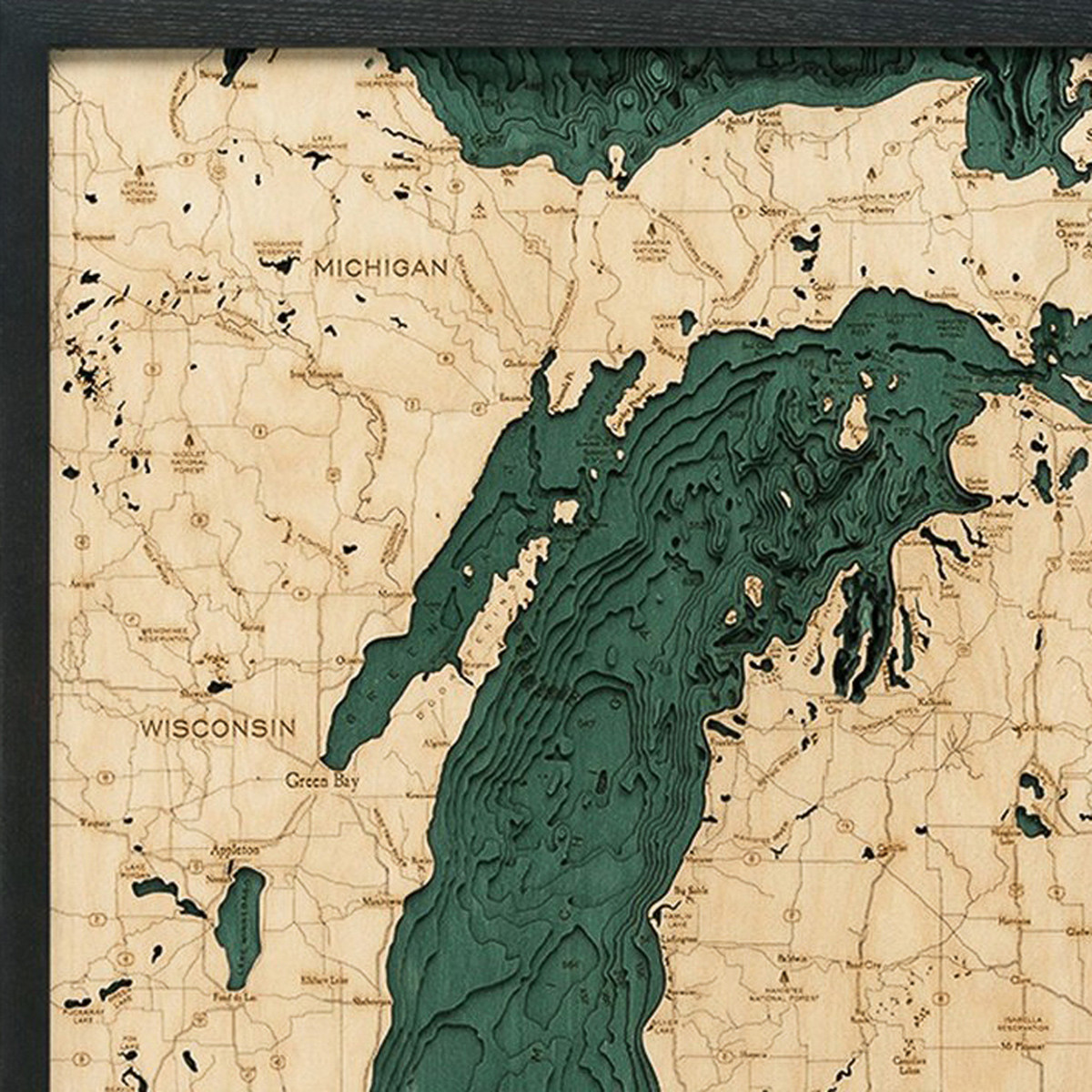 Lake Michigan Wooden Map Art | Topographic 3D Chart