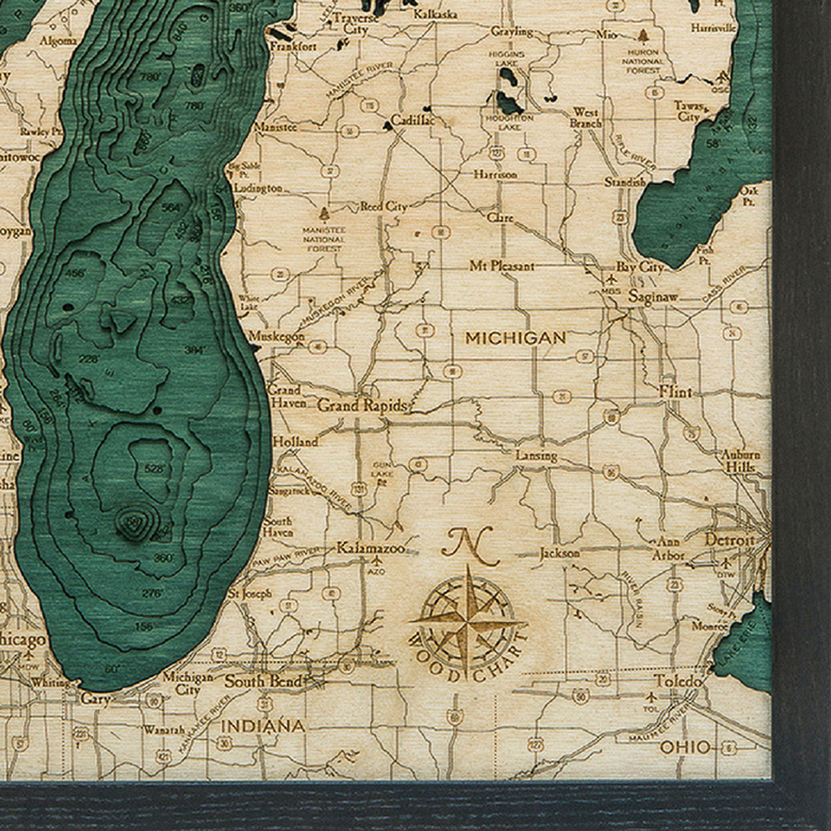 Lake Michigan - Sm Wooden Map Art | Topographic 3D Chart