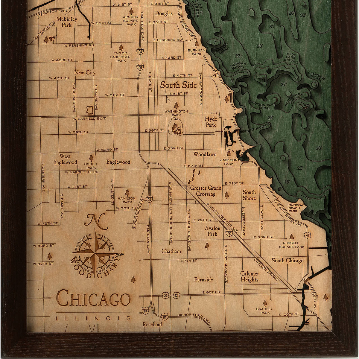 Chicago Wooden Map Art | Topographic 3D Chart