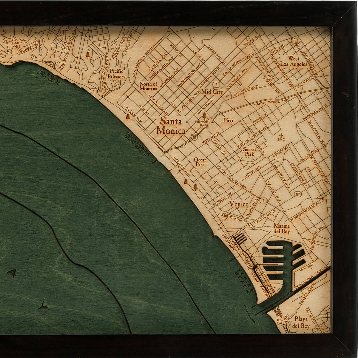 Malibu Wooden Map Art | Topographic 3D Chart