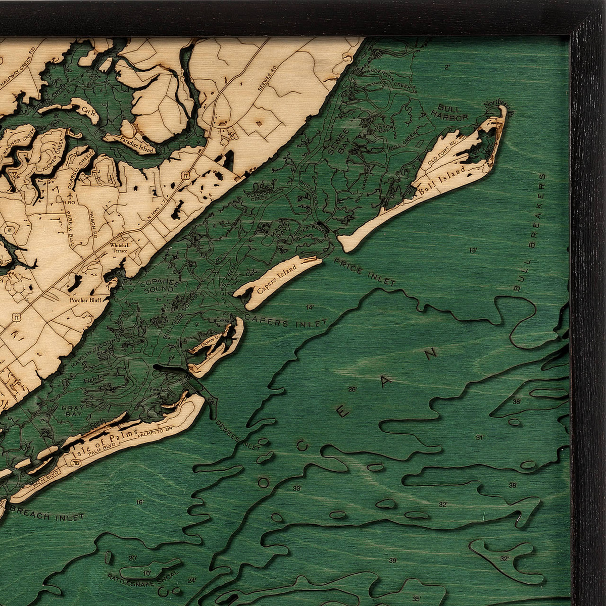 Charleston Wooden Map Art | Topographic 3D Chart