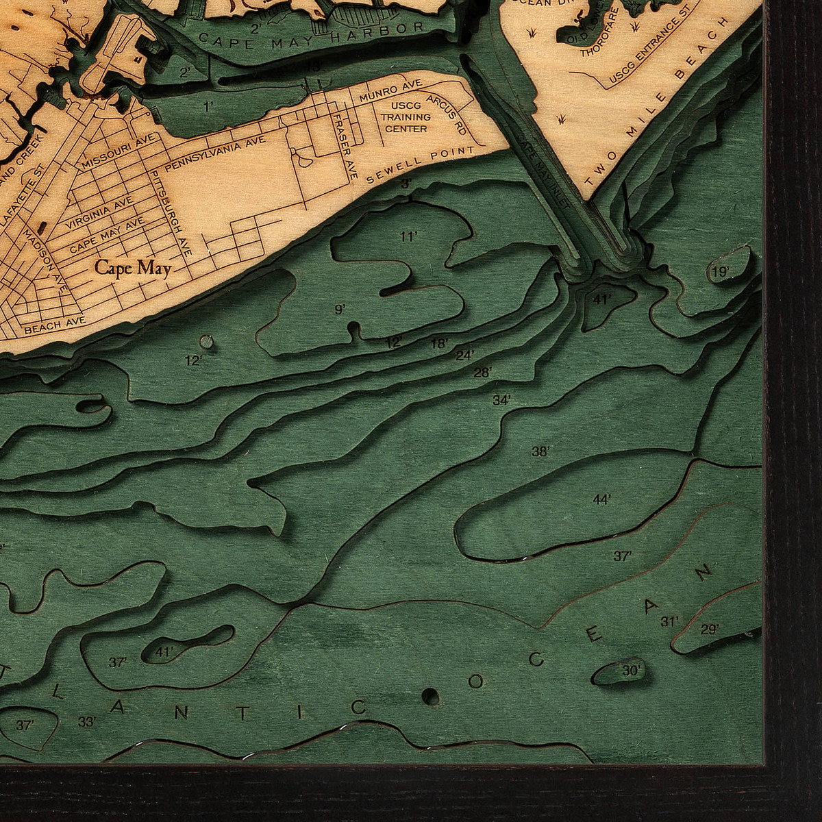 Cape May Wooden Map Art | Topographic 3D Chart