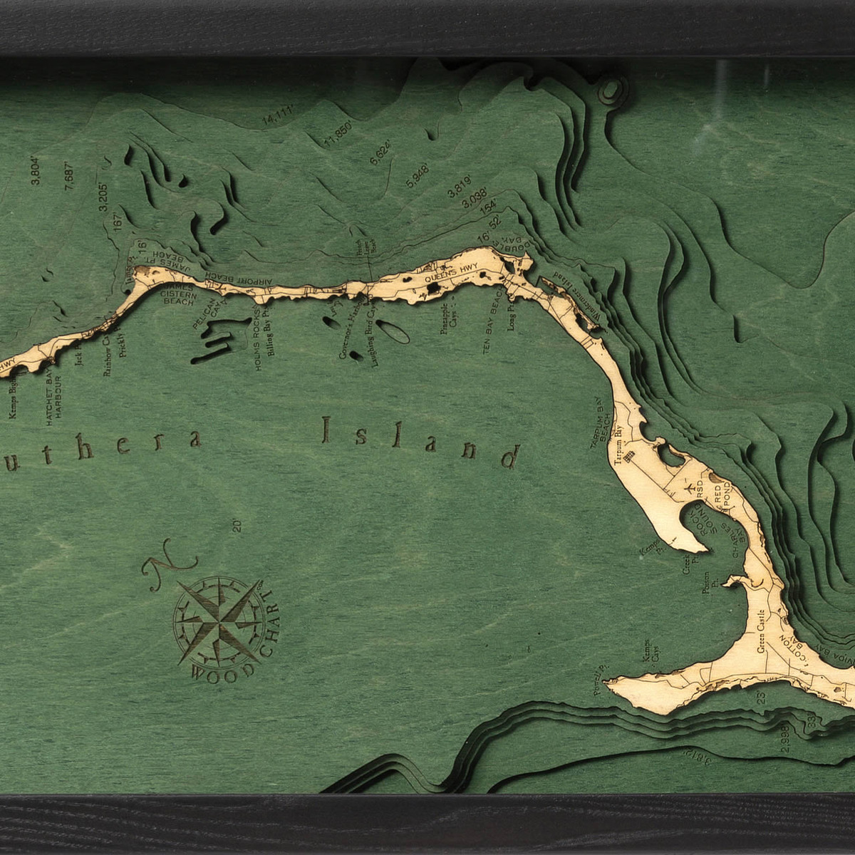 Eleuthera - Bahamas Wooden Map Art | Topographic 3D Chart