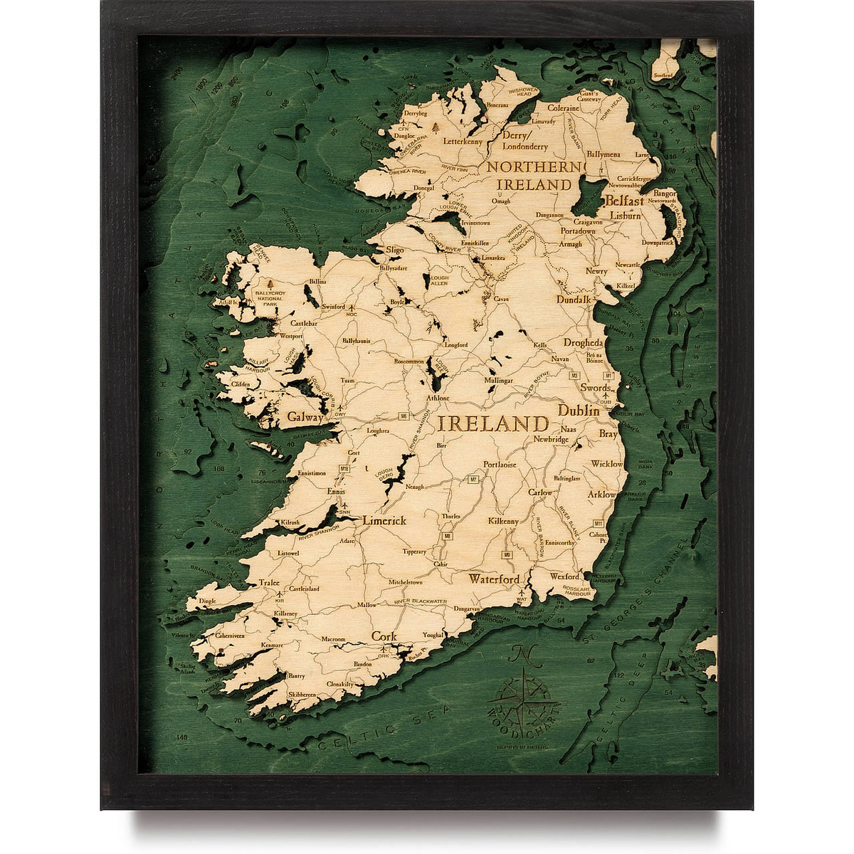 Ireland Wooden Map Art | Eire | Topographic 3D Chart