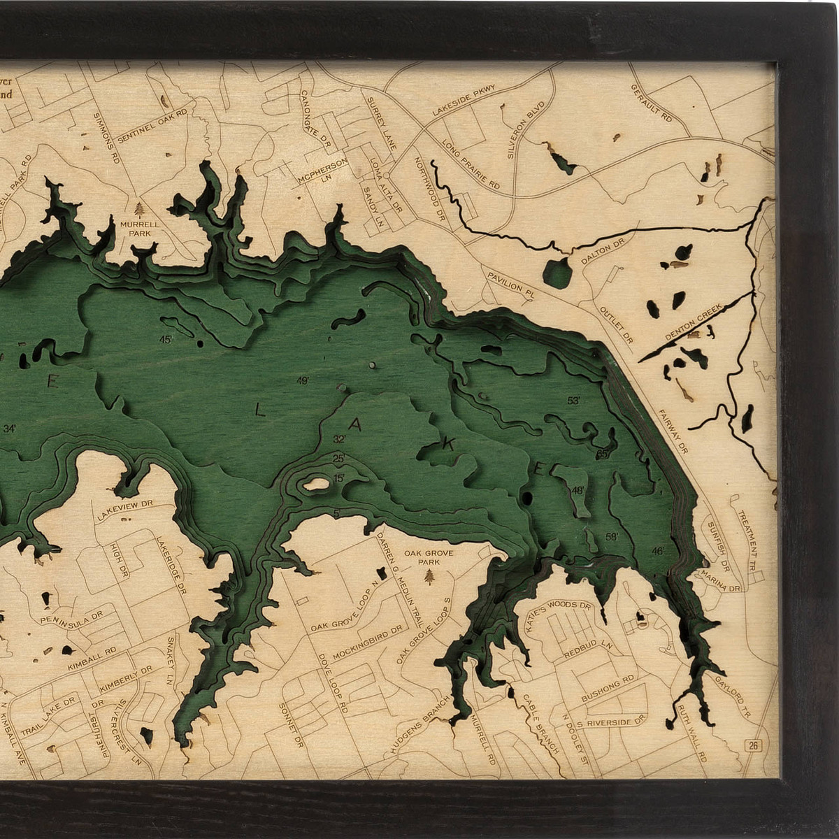 Grapevine Lake TX Wooden Map Art | Topographic 3D Chart