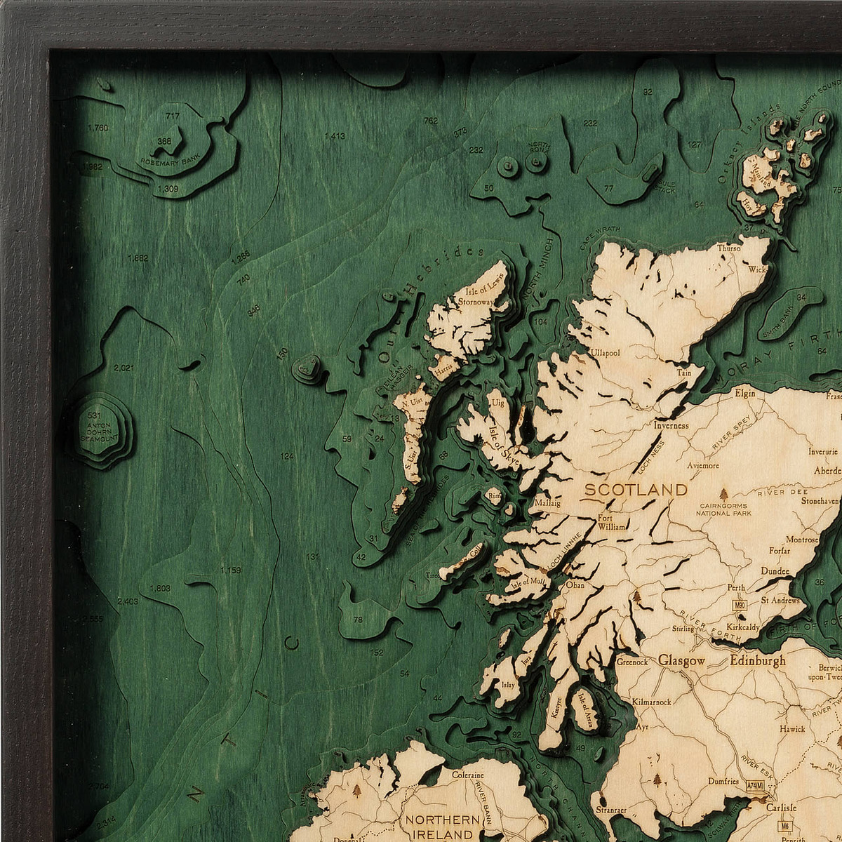 United Kingdom Wooden Map Art | UK | Topographic 3D Chart