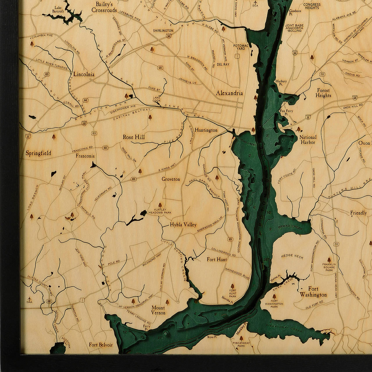 Washington DC Wooden Map Art | Topographic 3D Chart
