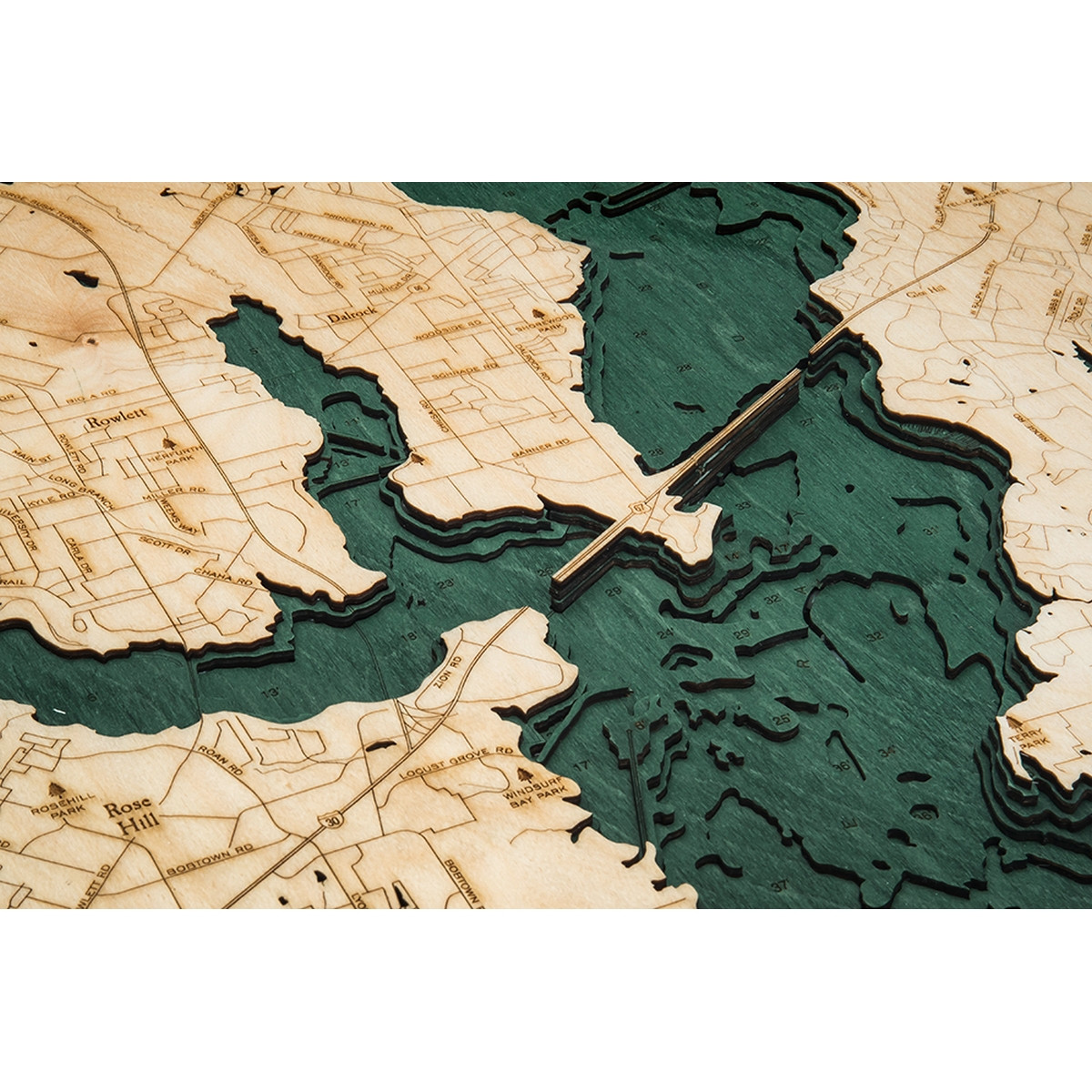 Lake Ray Hubbard TX Wooden Map Art | Topographic 3D Chart