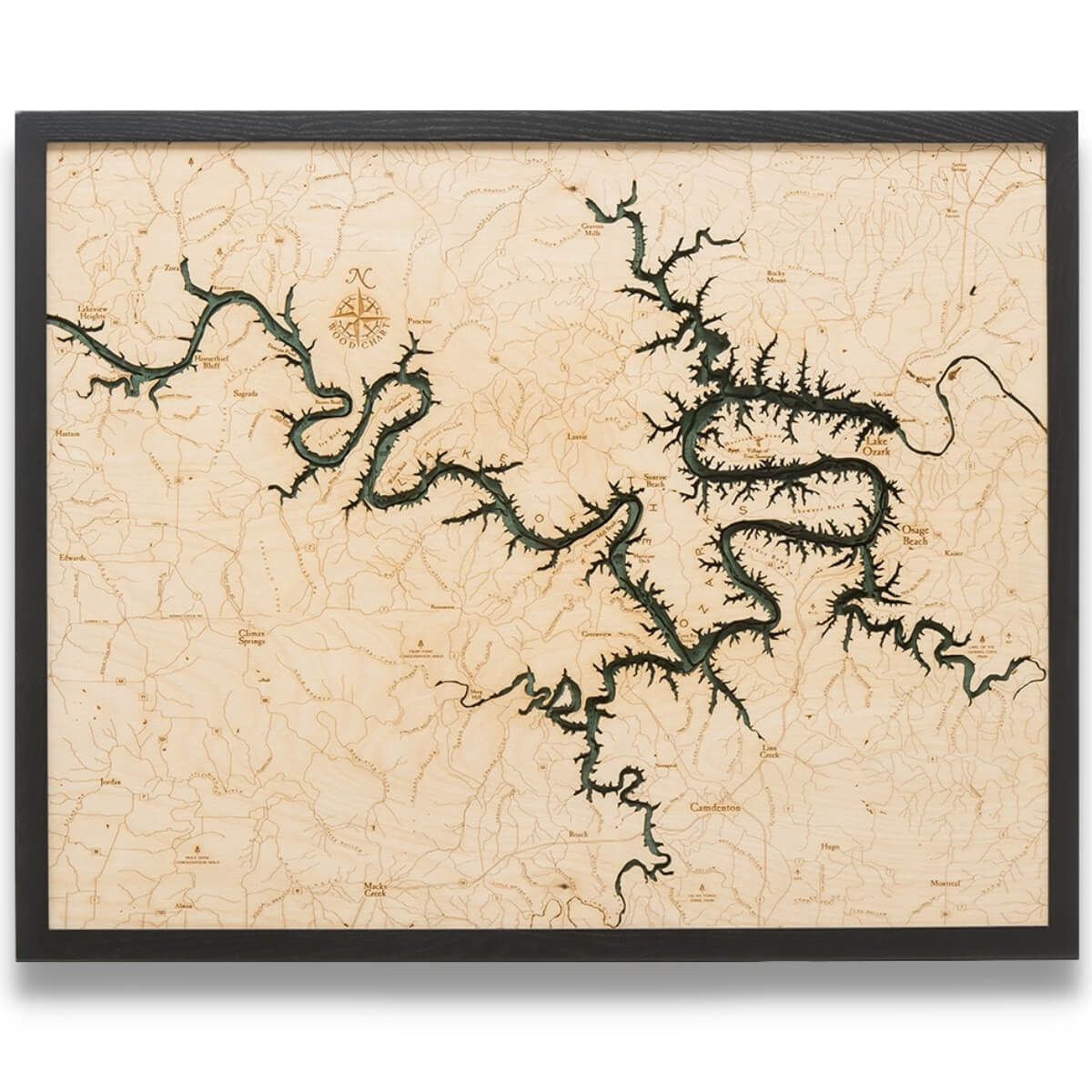 Lake of the Ozarks Wooden Map Art | Topographic 3D Chart