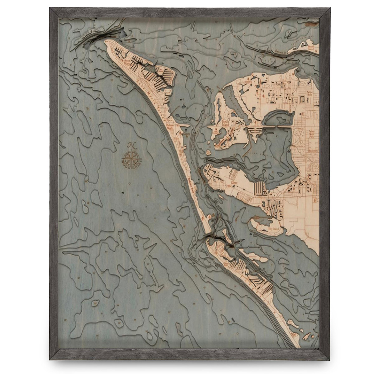 Anna Maria Grey Frame by Woodcart | Nautical Wood Maps